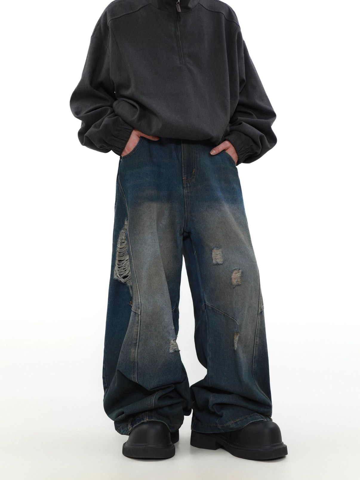 Damage Wide Leg Denim Jeans WN4068 – WONDER NOAH