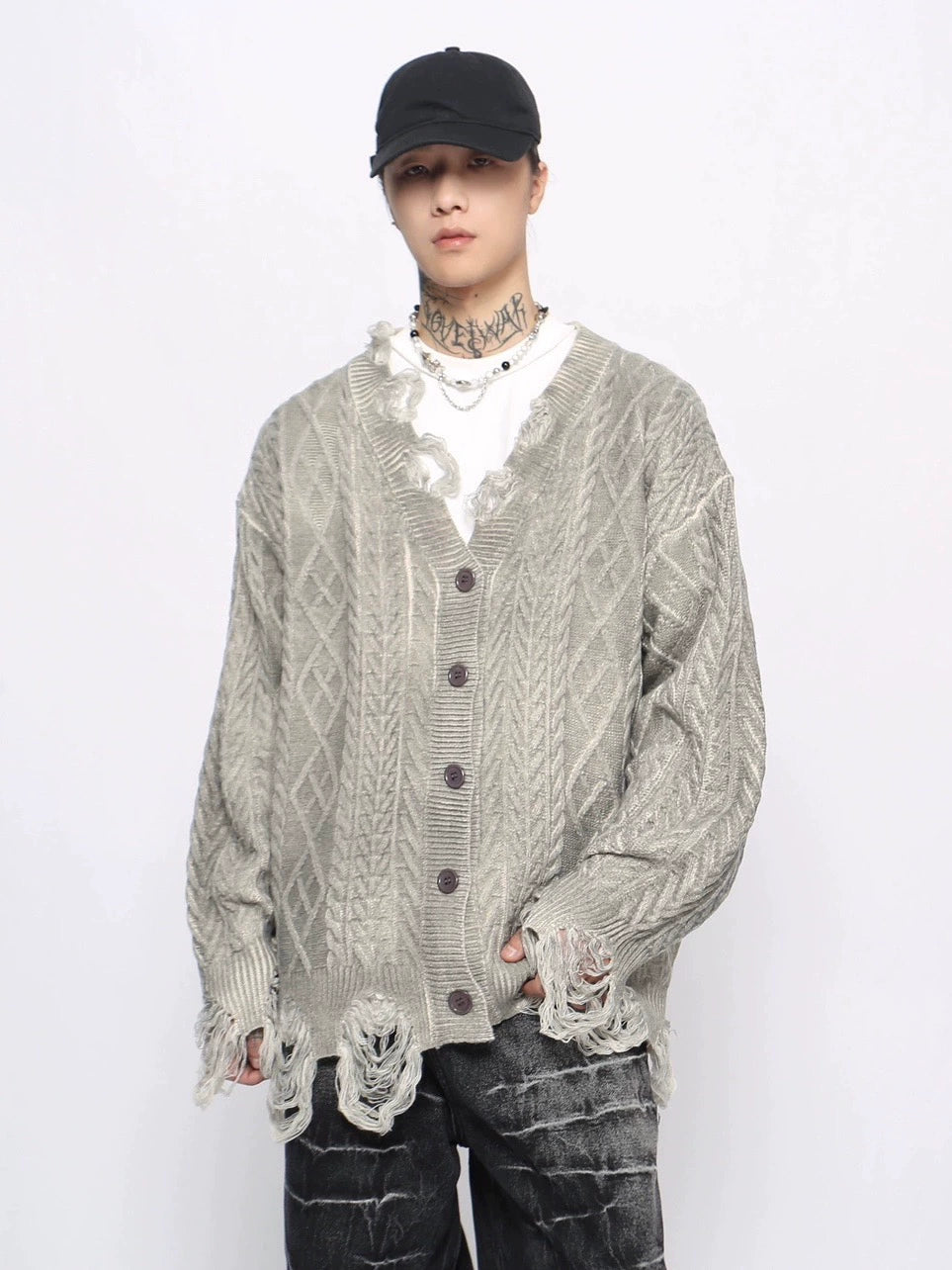 Washed Fringe Damage Hem Knit Cardigan WN10921 – WONDER NOAH