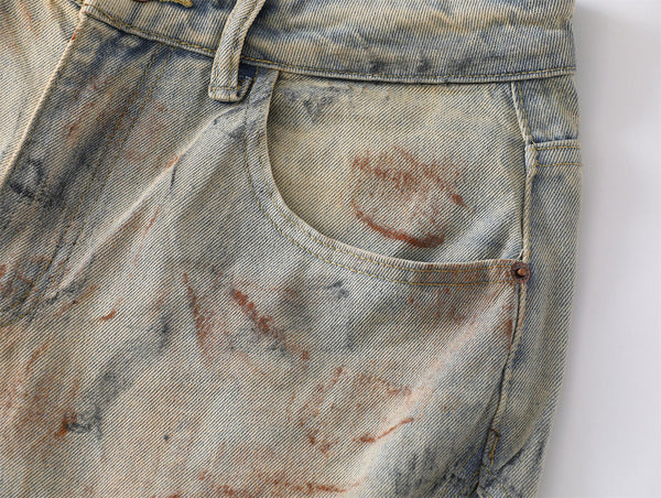 Washed Mud Dye Dirty Wide-Leg Denim Jeans WN15083 – WONDER NOAH