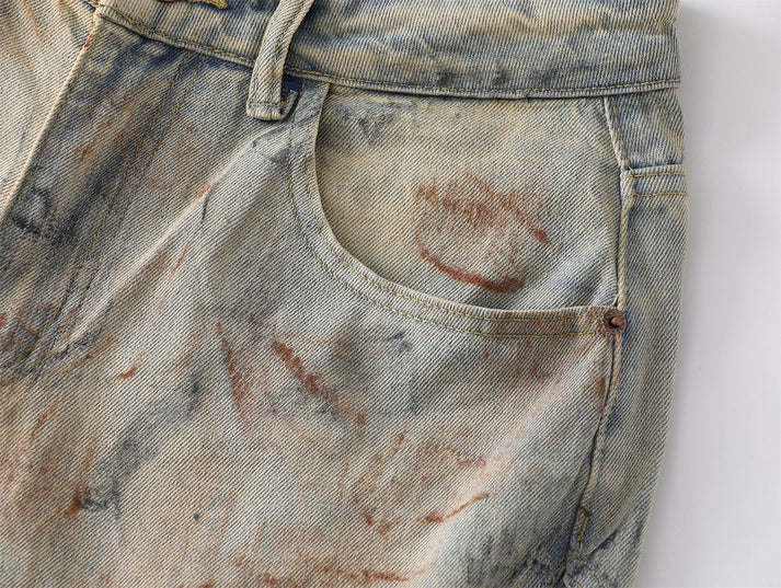 Washed Mud Dye Dirty Wide-Leg Denim Jeans WN15083 – WONDER NOAH