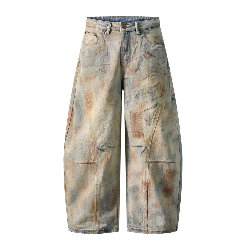 Washed Mud Dye Dirty Wide-Leg Denim Jeans WN15083 – WONDER NOAH