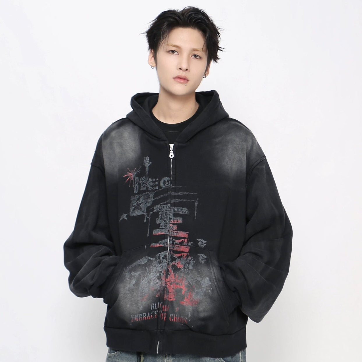 Heavyweight Spray Paint Zipper Hoodie WN21021 – WONDER NOAH