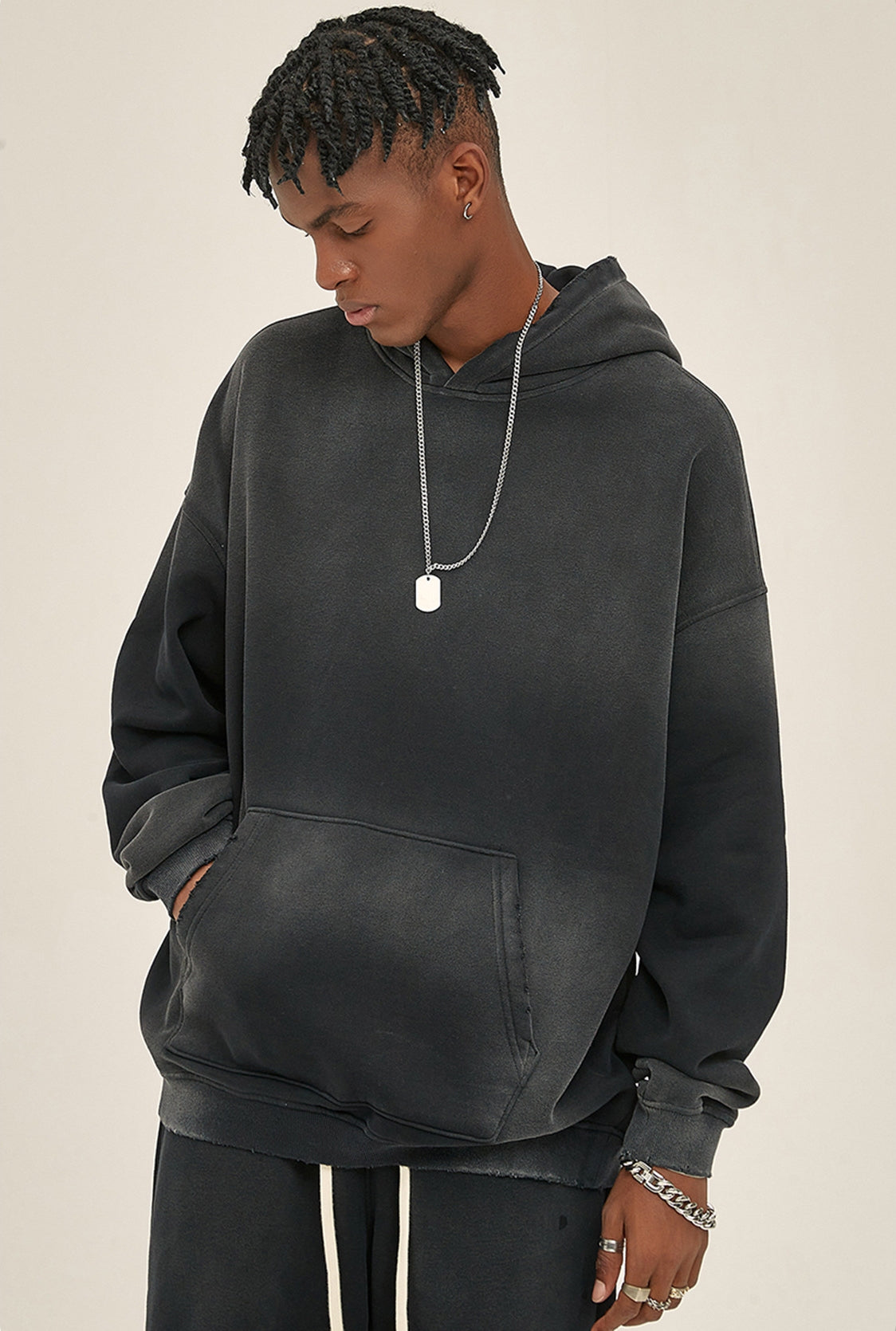 Fleece Lining Spray-dye Damage Oversize Hoodie & Fleece Lining Sweatpa ...