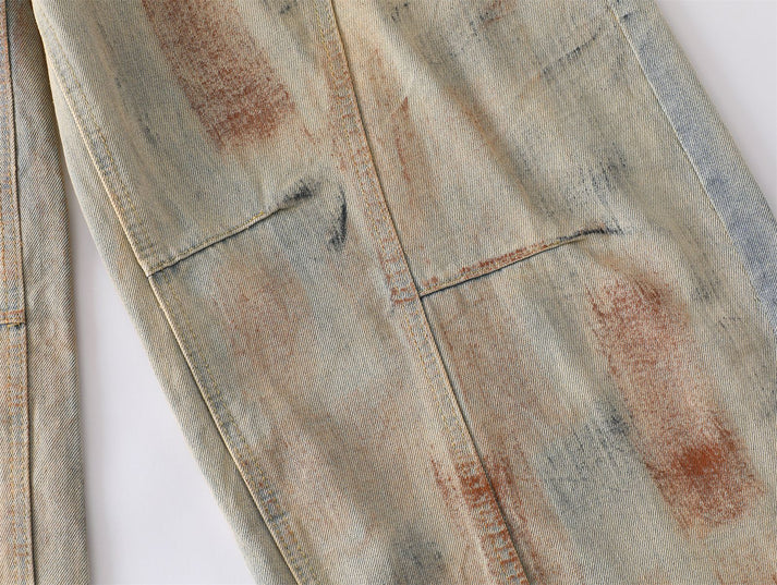 Washed Mud Dye Dirty Wide-Leg Denim Jeans WN15083 – WONDER NOAH