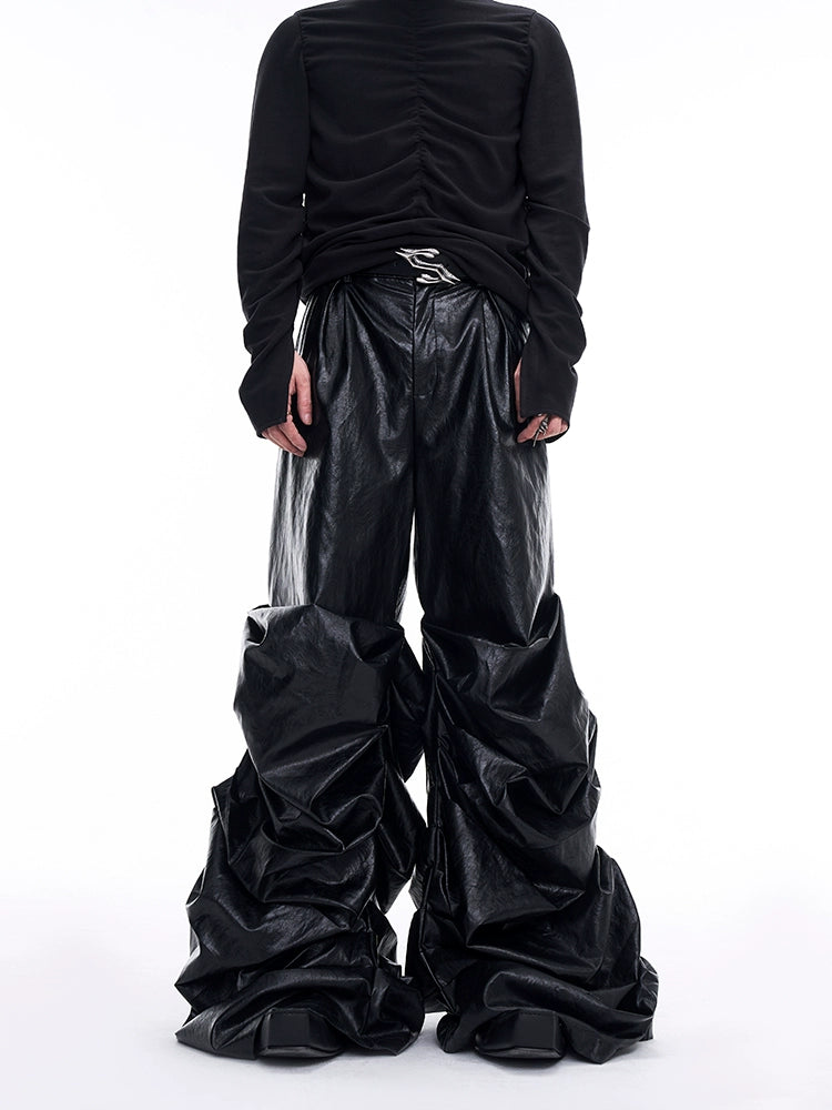 Ruched Wide-Leg PU Leather Pants WN11718 – WONDER NOAH
