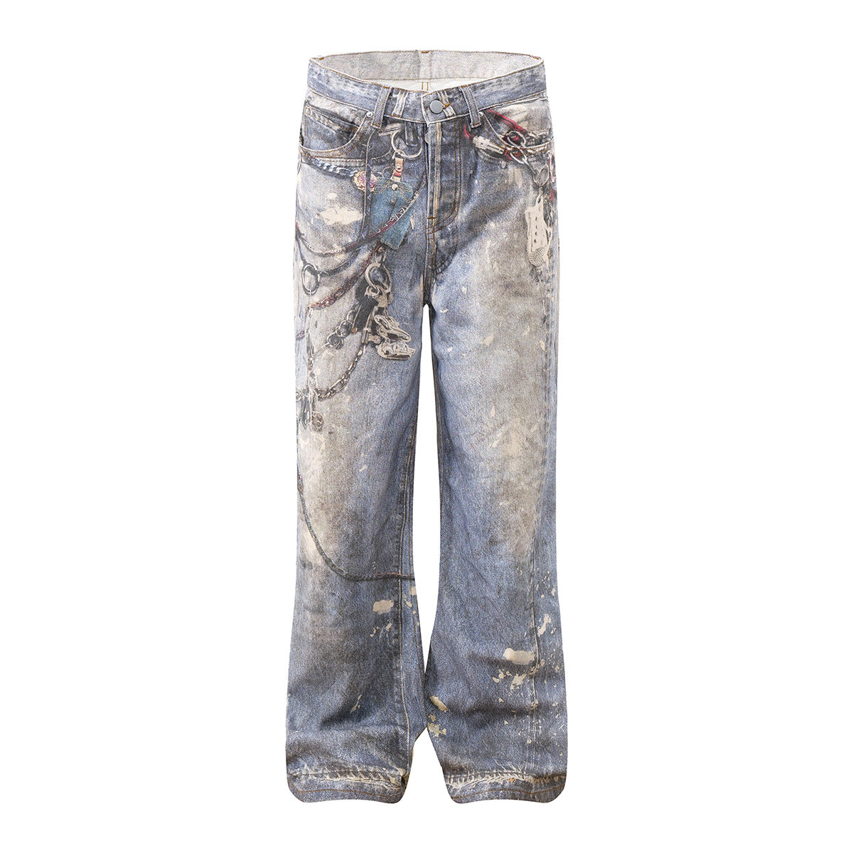 Washed Print Straight Denim Jeans WN12660 – WONDER NOAH