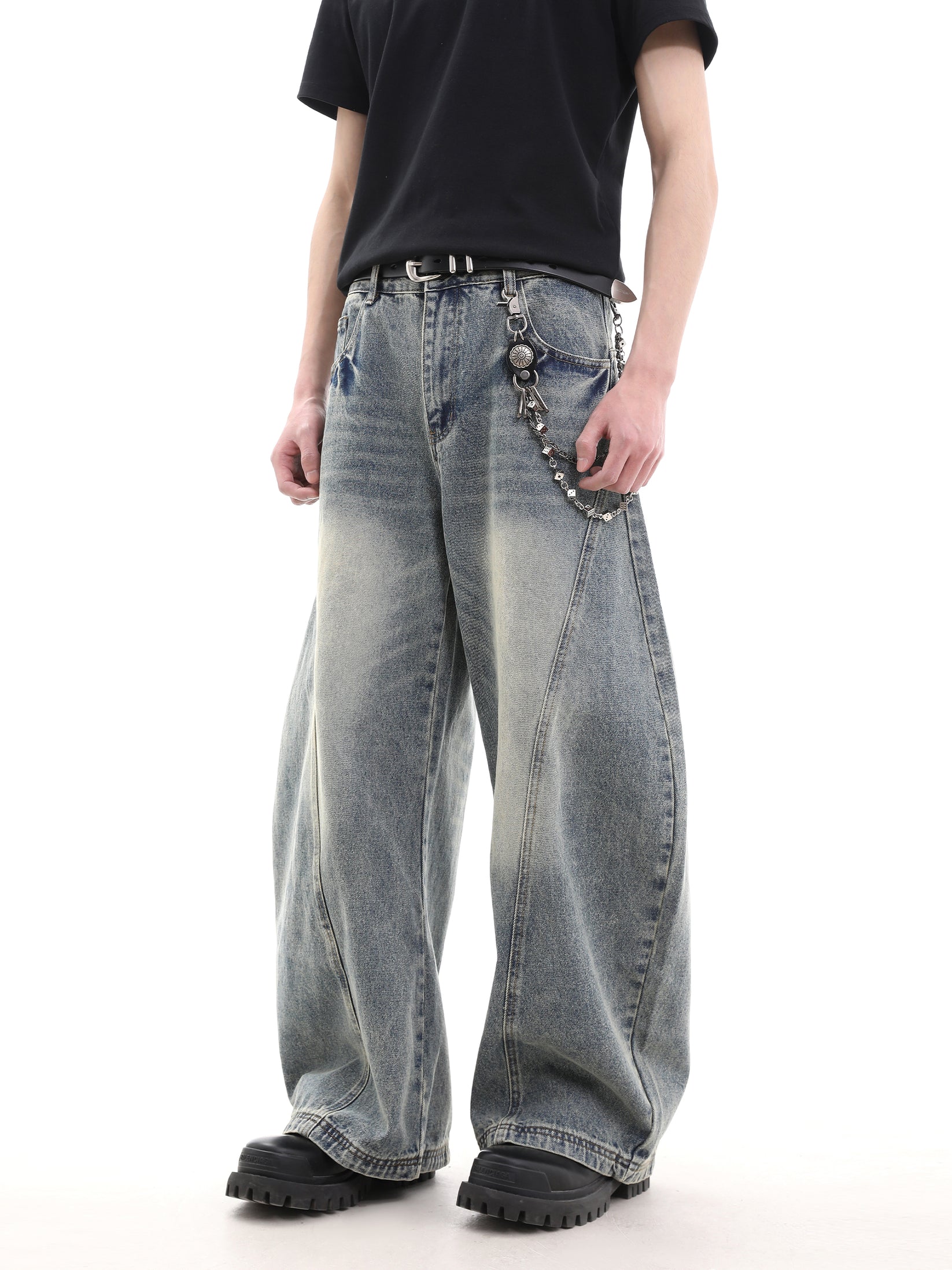 Washed Deconstructed Wide-Leg Denim Jeans WN15648 – WONDER NOAH