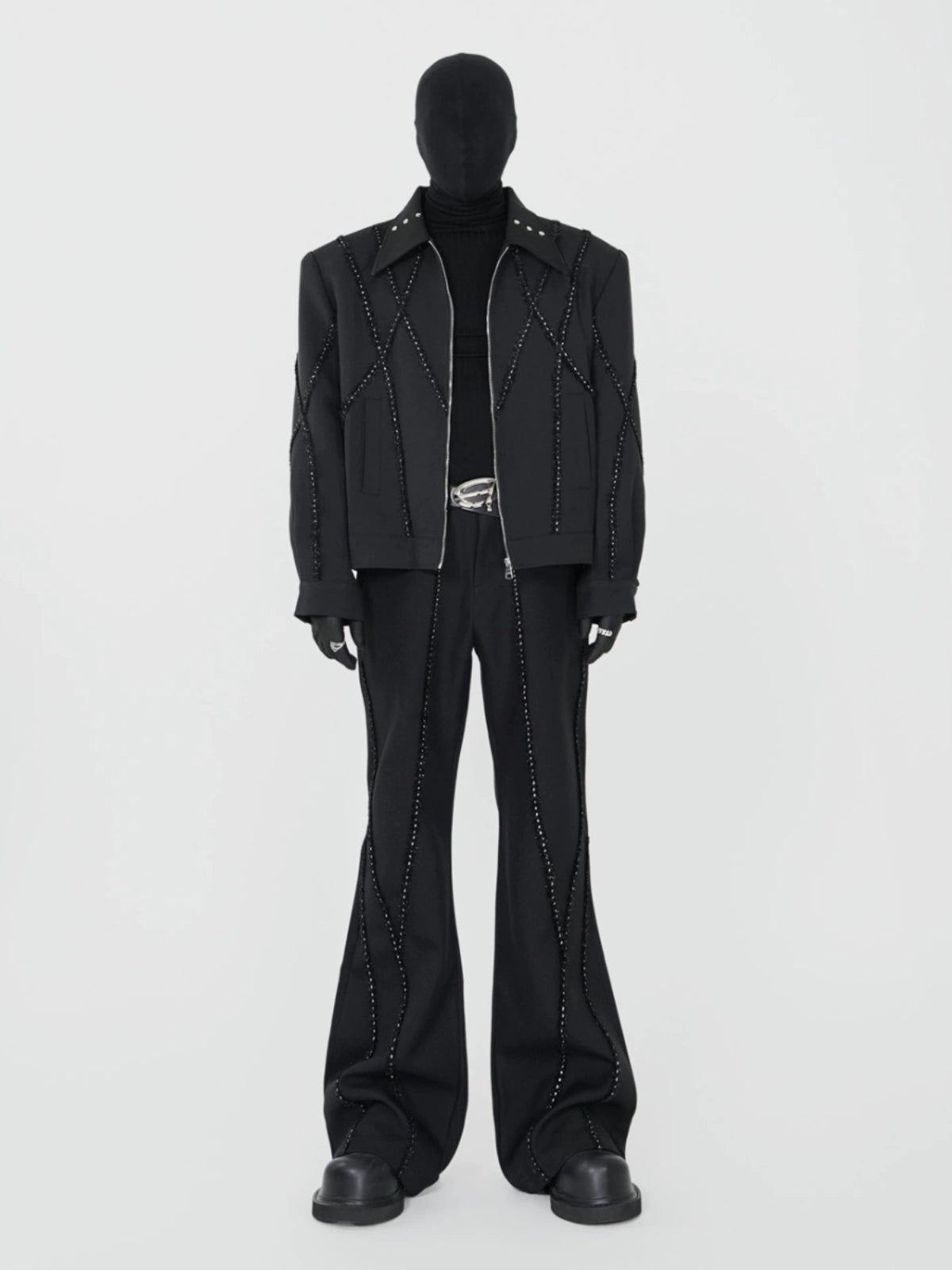 Rhinestone Zipper Jacket & Straight Flare Trousers Setup WN17350 ...