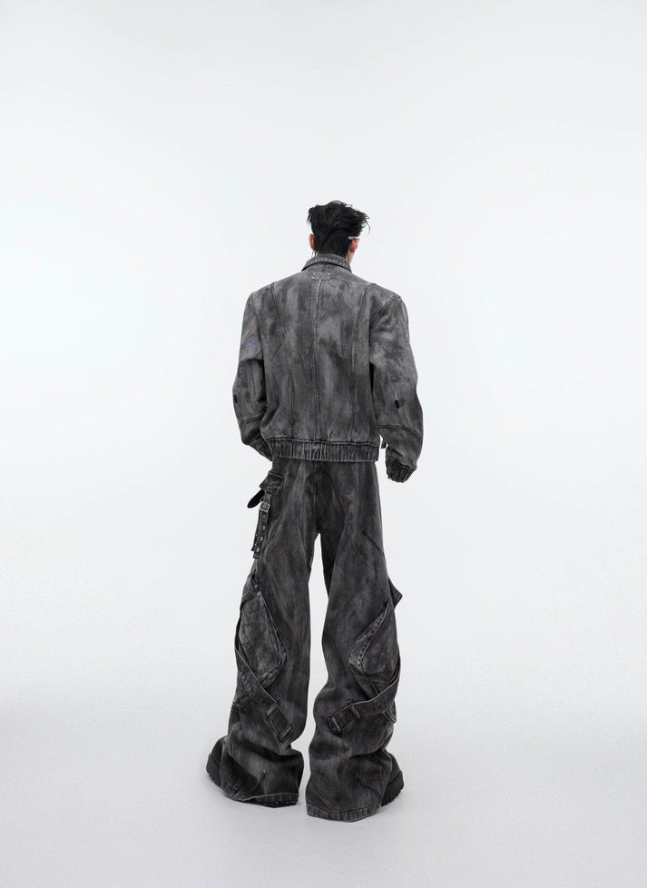 Oversize Zipper Denim Jacket & Wide-leg Denim Jeans Setup WN2366 ...