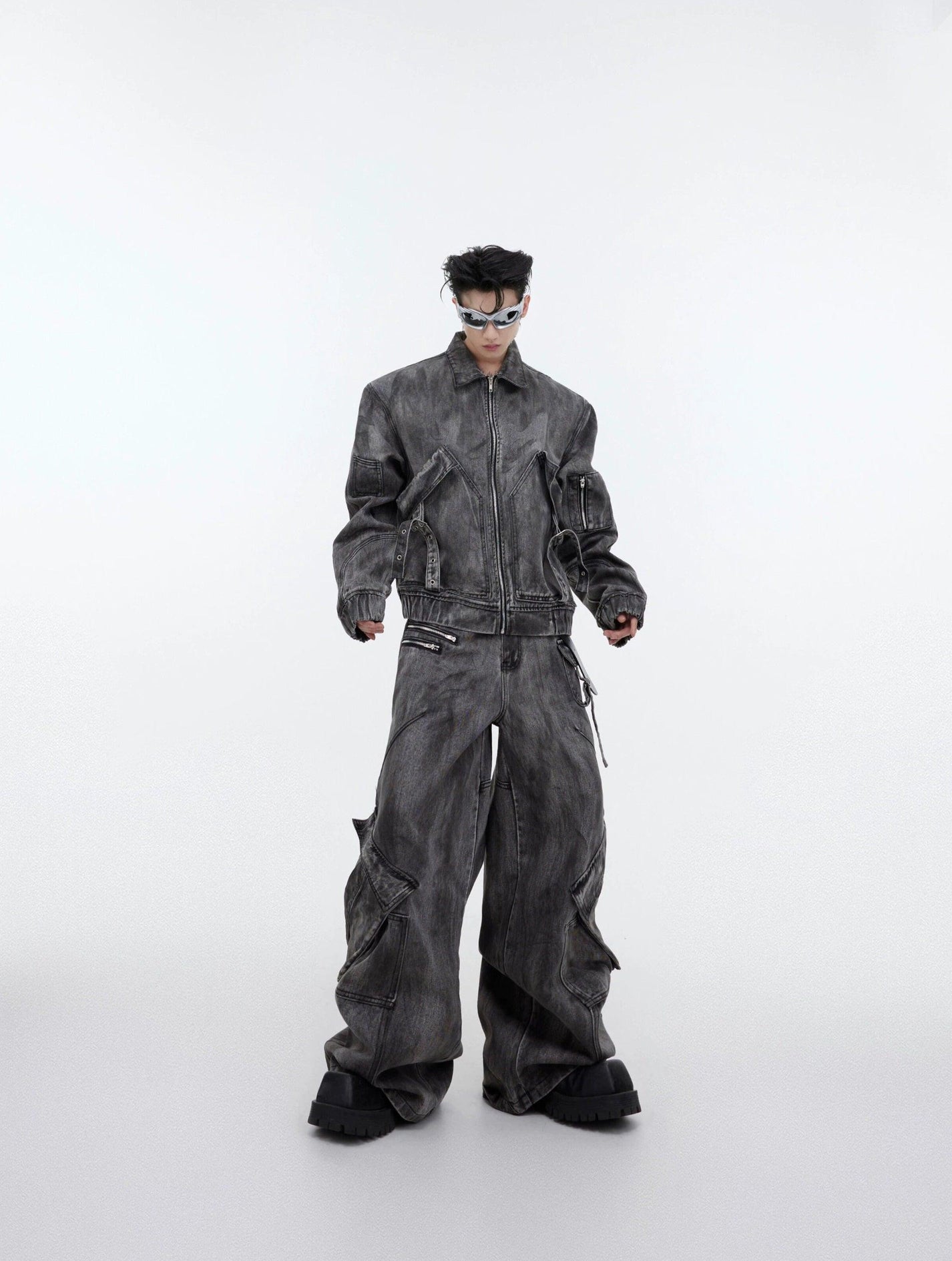 Oversize Zipper Denim Jacket & Wide-leg Denim Jeans Setup WN2366 ...