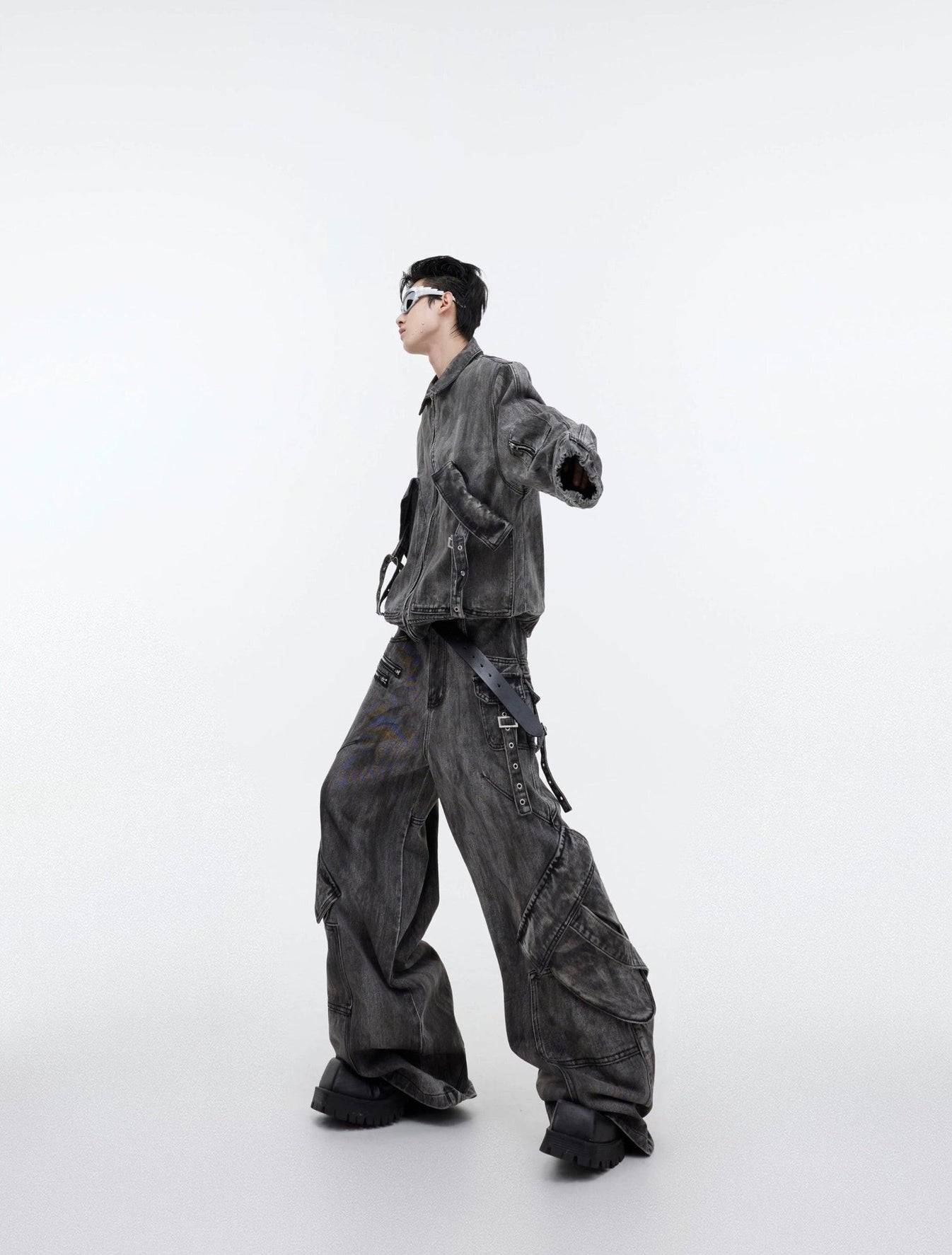 Oversize Zipper Denim Jacket & Wide-leg Denim Jeans Setup WN2366 ...