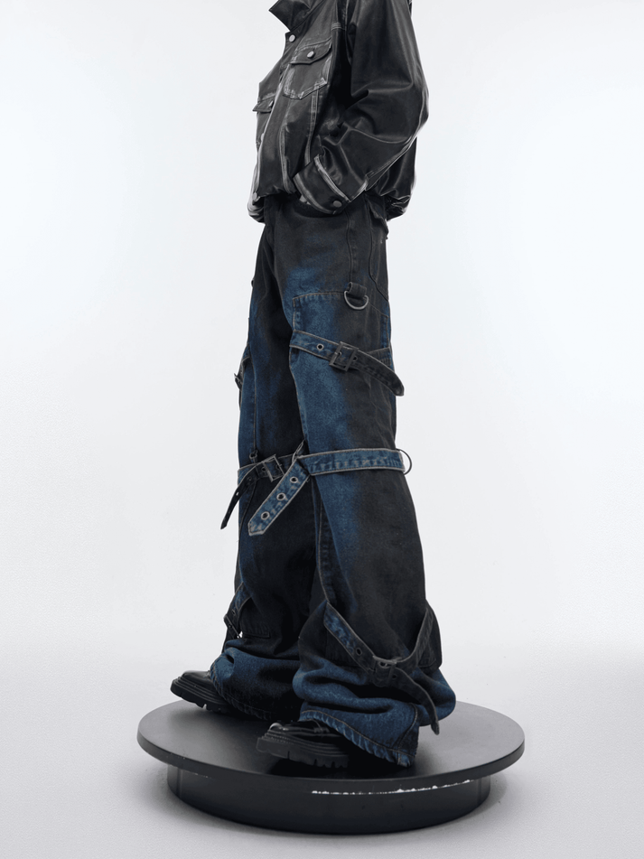 Strap Design Unique Metal Buckle Wide Leg Denim Jeans WN4020 – WONDER NOAH