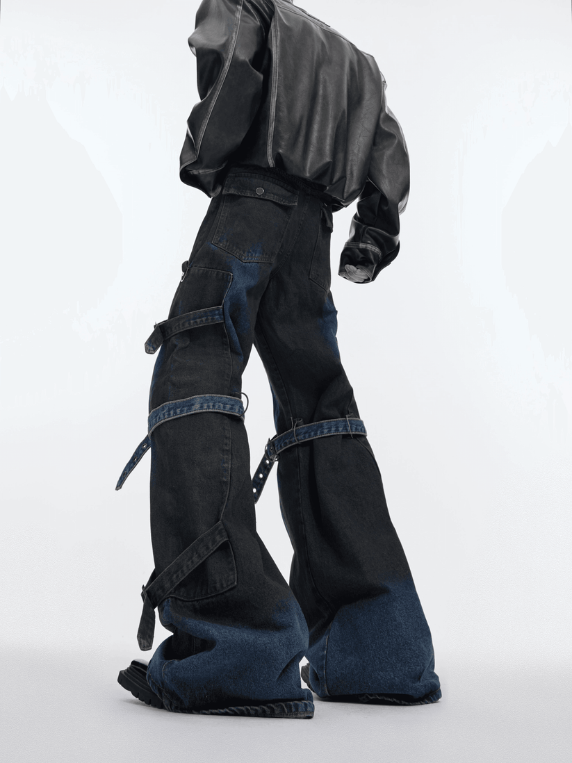 Strap Design Unique Metal Buckle Wide Leg Denim Jeans WN4020 – WONDER NOAH
