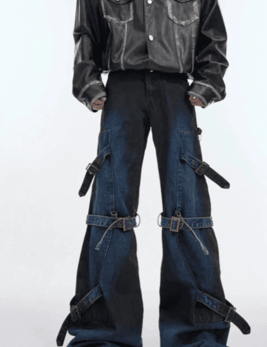 Strap Design Unique Metal Buckle Wide Leg Denim Jeans WN4020 – WONDER NOAH