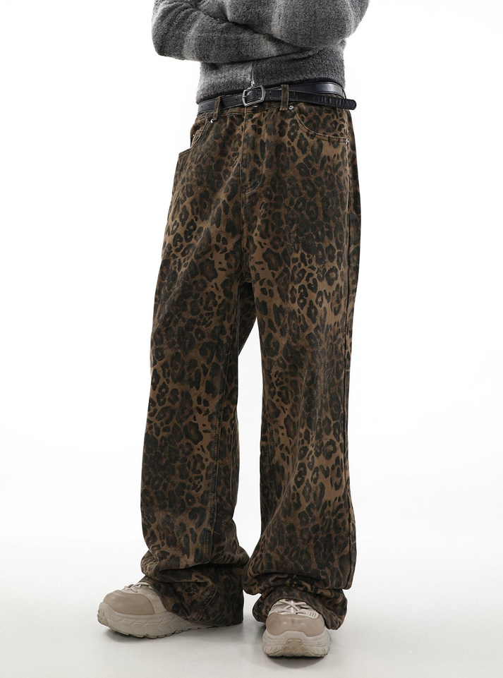 Wide-leg Leopard Print Denim Jeans WN3061 – WONDER NOAH