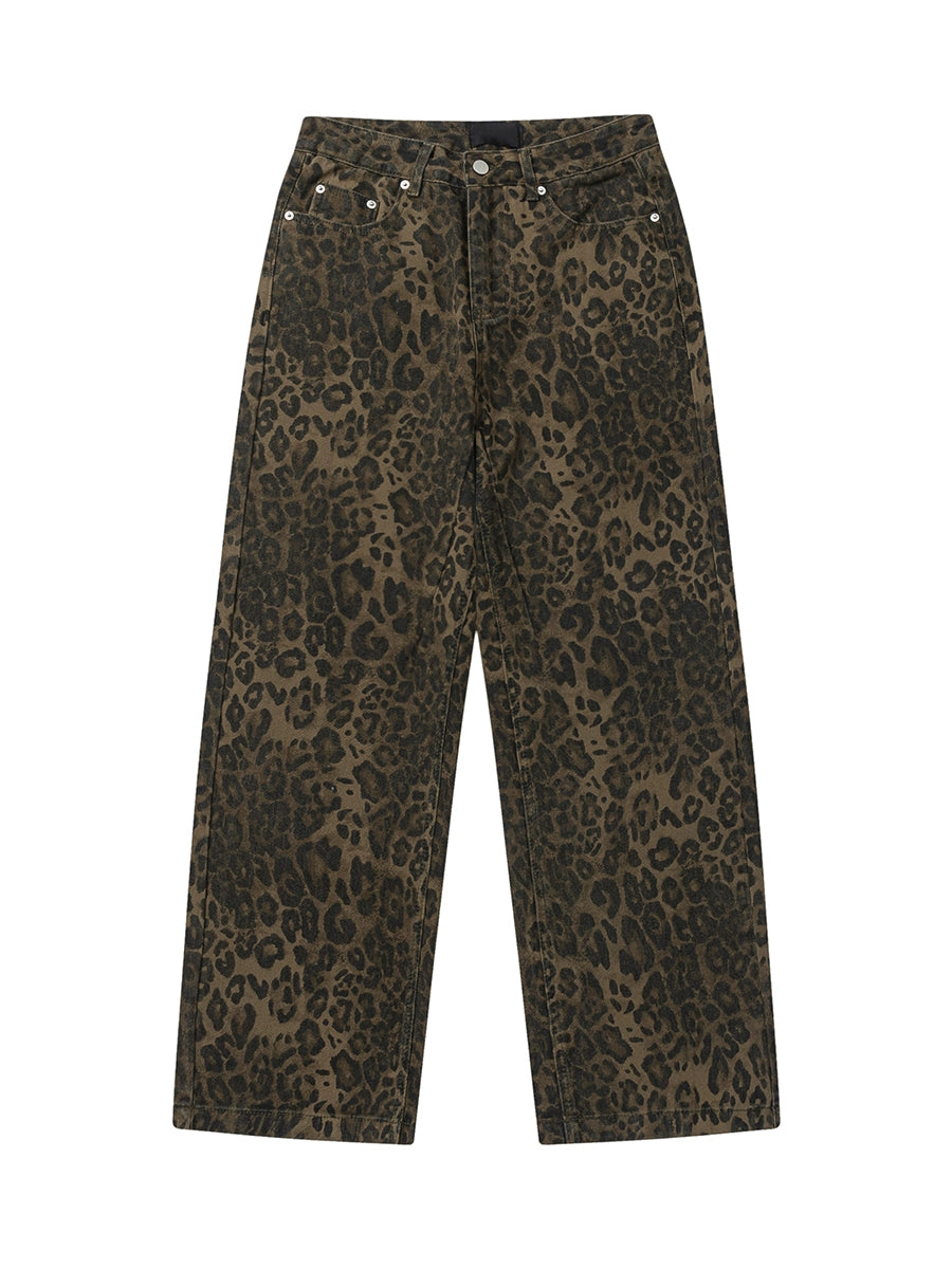 Wide-leg Leopard Print Denim Jeans WN3061 – WONDER NOAH